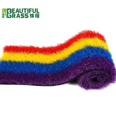 China Garden Rainbow Artificial Grass Landscaping Synthetic Lawn Mat Outdoor Turf for sale