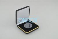 China Black PU Leather Luxury Packaging Boxes / Coin Display Box Gold Border for sale