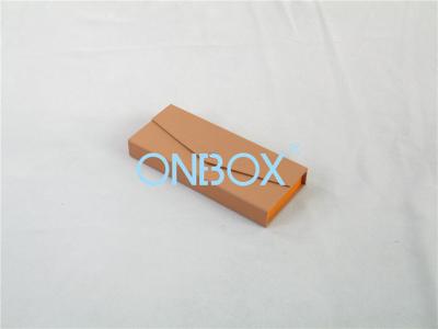China Folding Printed Pen Packaging Box Brown Wooden Leatherette 190x80x28mm for sale