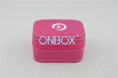 China Custom Pink PU Leather Cosmetic Box with Ring Slots 105x75x65mm for sale