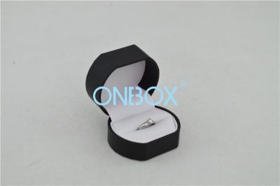 China Customizable Single Ring Jewelry Box 55x50x40mm Black Touch Paper White Suede Lining for sale