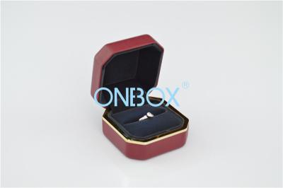 China Customizable LED Ring Presentation Box 62x62x42mm Dark Red PU Leather Wedding Engagement for sale