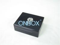 China Custom Logo Printed Solid Wooden Pen Gift Box Set 240x203x80mm Dark Blue PU Gloss for sale