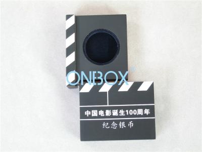 China Matt Finish Painted MDF Coin Display Box 98x88x31mm with Movie Clapperboard Design for sale