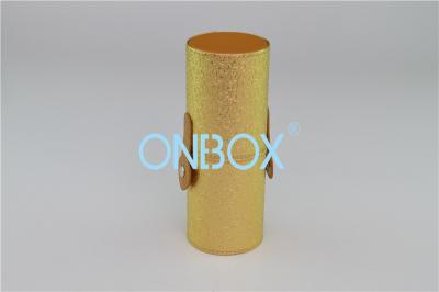 China Gold Emboss Leather Cardboard Makeup Brush Cylinder Tube Case 65x175mm Snap Buckle for sale