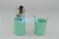 China Custom Light Green Leather Cosmetic Brush Set Box 65x175mm with Buckle for sale