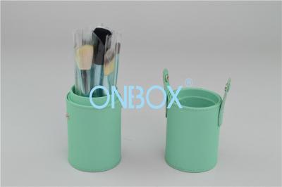 China Custom Light Green Leather Cosmetic Brush Set Box 65x175mm with Buckle for sale