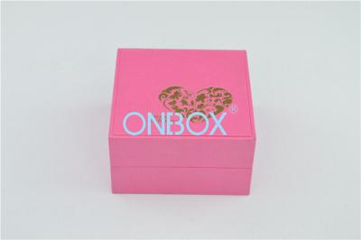 China Custom Pink Paper Square Gift Box with Heart Shaped Velvet Insert 90x90x50mm for sale