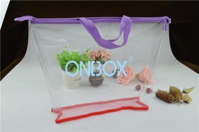 China High Clear PVC Cosmetic Carrying Bag 380x285x90mm with Purple Zipper Closure for sale