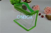 China Transparent PVC Zipper Bag 170x80x150mm with Green Borders and Carry Handle for sale