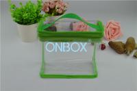 China Transparent PVC Zipper Bag 170x80x150mm with Green Borders and Carry Handle for sale