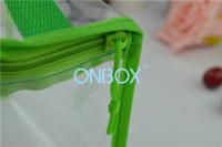 China Transparent PVC Zipper Bag 170x80x150mm with Green Borders and Carry Handle for sale