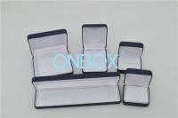 China Custom Sizes Blue Luxury Jewelry Packaging Boxes Embossed PU With Metal Hinge Closure for sale