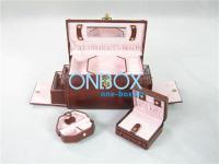 China Brown PU Leather Jewelry Box 245x168x163mm Cosmetic Makeup Case with Mirror for sale