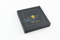 China Custom Luxury Black Touch Paper Wedding Card Box 120x120x20mm with Gold Printing for Perfume Gift for sale