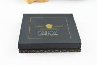 China Custom Luxury Black Touch Paper Wedding Card Box 120x120x20mm with Gold Printing for Perfume Gift for sale
