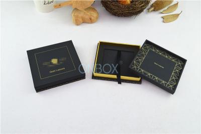 China Custom Luxury Black Touch Paper Wedding Card Box 120x120x20mm with Gold Printing for Perfume Gift for sale