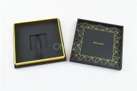 China Custom Luxury Black Touch Paper Wedding Card Box 120x120x20mm with Gold Printing for Perfume Gift for sale