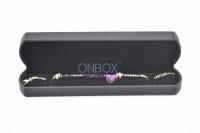 China Black PU Velvet Bracelet Jewelry Box 220x50x33mm with Metal Hinge for Storage Display for sale