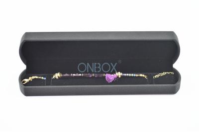 China Black PU Velvet Bracelet Jewelry Box 220x50x33mm with Metal Hinge for Storage Display for sale