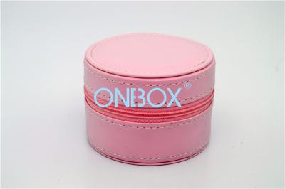 China Custom Pink PU Travel Jewelry Case Tube Shape Zipper Box 83x60mm Divided Rooms for sale