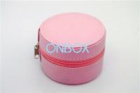 China Custom Pink Travel Jewelry Case Tube Shape Zipper Box 83x60mm Divided Rooms for sale