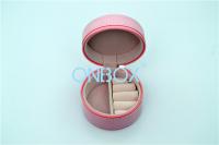 China Custom Pink PU Travel Jewelry Case Tube Shape Zipper Box 83x60mm Divided Rooms for sale
