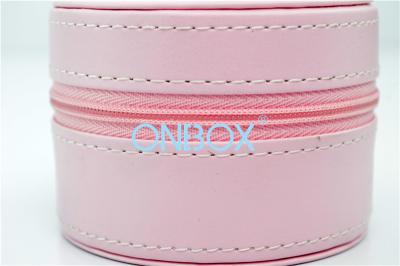 China Custom Pink Travel Jewelry Case Tube Shape Zipper Box 83x60mm Divided Rooms for sale