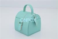 China Mini Cardboard Jewelry Gift Box with Magnet Closure 110x100x150mm Light Blue PU for sale