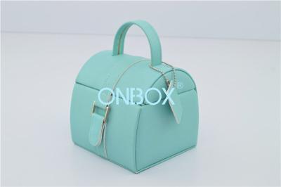China Mini Cardboard Jewelry Gift Box with Magnet Closure 110x100x150mm Light Blue PU for sale