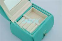 China Mini Cardboard Jewelry Gift Box with Magnet Closure 110x100x150mm Light Blue PU for sale