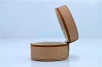 China Round Faux Leather Zippered Jewelry Box 82x60mm Travel Case Custom Logo for sale