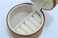China Brown Faux Leather Tube Jewelry Box Zippered 82x60mm Travel Case for sale
