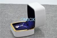 China High Gloss White LED Jewelry Box 65x65x55mm with Gold Electroplated Edges for Pendant Display for sale