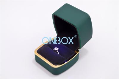 China Dark Green Rubber Touch LED Ring Box 65x65x55mm for Jewelry Display for sale