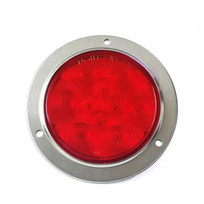 China Flange Mount 4Inch Round Red Stop Turn Tail Light with Stainless Steel Ring Waterproof 12V DOT Rear Lamp for Truck Trailer Van for sale