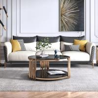 China Contemporary Home Room Furniture Oval Gold Metal And Glass TV Stand ODM for sale