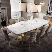 China Rectangular Modern Faux Marble Dining Table Gold Finish Diamond Leg Contemporary Style for sale