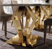 China Rectangular Modern Faux Marble Dining Table Gold Finish Diamond Leg Contemporary Style for sale