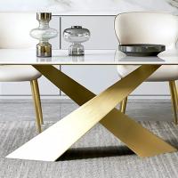 China Stainless Steel Rectangle Marble Top Dining Table 220*120*75cm Metal Dining Room Furniture for sale