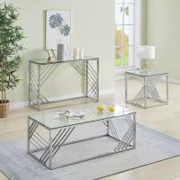 China Customized Nordic Style Furniture Sliver Steel Clear Tempered Glass Top Small Coffee Table for sale