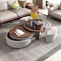China OEM ODM Modern Living Room Furniture Tempered Glass Wooden Round Coffee Table for sale