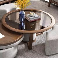 China OEM ODM Modern Living Room Furniture Tempered Glass Wooden Round Coffee Table for sale