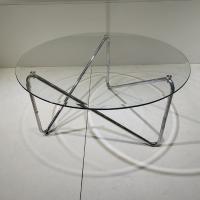 China Iso9001 Tempered Glass Top Coffee Table Stainless Steel Frame 91.5*91.5*45cm for sale