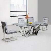 China Modern Tempered Glass Dining Table , French Style Stainless Steel Dining Table for sale