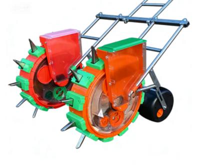 China 2 Row Manual Seeder Machine Double Row Planter 16kg Capacity Hand Push Grain Drill for sale