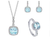 China S925 Sterling Silver Ocean Heart Blue Gem European and American Fashion Jewelry Set for sale