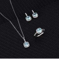 China S925 Sterling Silver Ocean Heart Blue Gem European and American Fashion Jewelry Set for sale