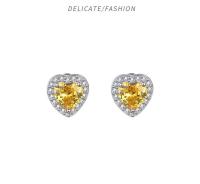 China Europe and Japan Style S925 Sterling Silver Heart-Shaped Earrings with Yellow Diamond for sale
