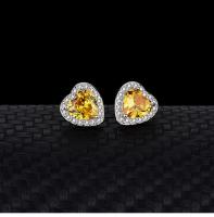 China Europe and Japan Style S925 Sterling Silver Heart-Shaped Earrings with Yellow Diamond for sale